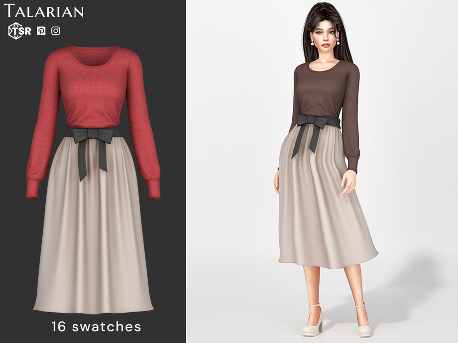 The Sims Resource | Jream Knit Sweater Silk Skirt Outfit
