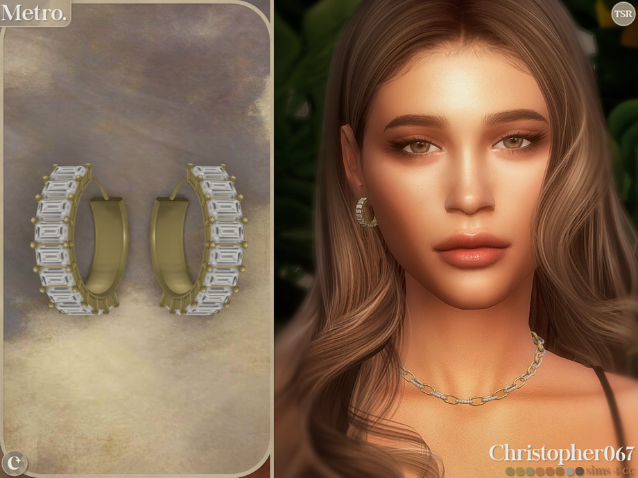 The Sims Resource | Metro Earrings - Baguette Diamond Hoops