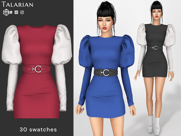 The Sims Resource | Jolene Mini Dress With Puff Sleeves