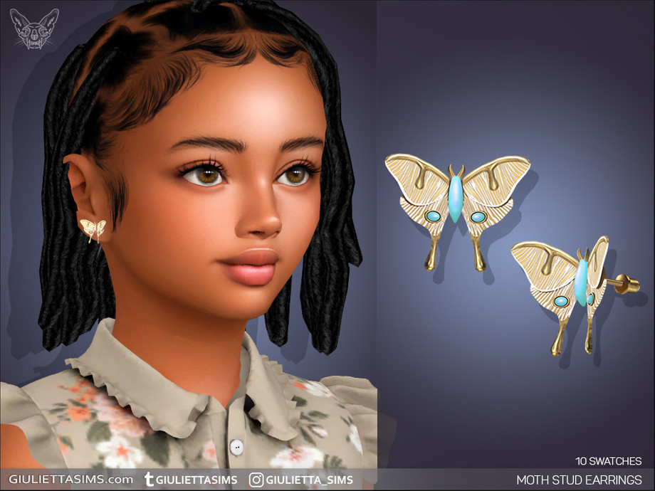 The Sims Resource | Moth Stud Earrings For Kids