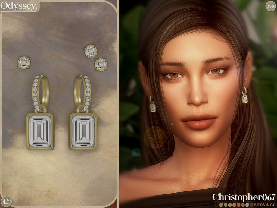 The Sims Resource | Odyssey Earrings - Diamond Studded Hoop Dangle Earrings