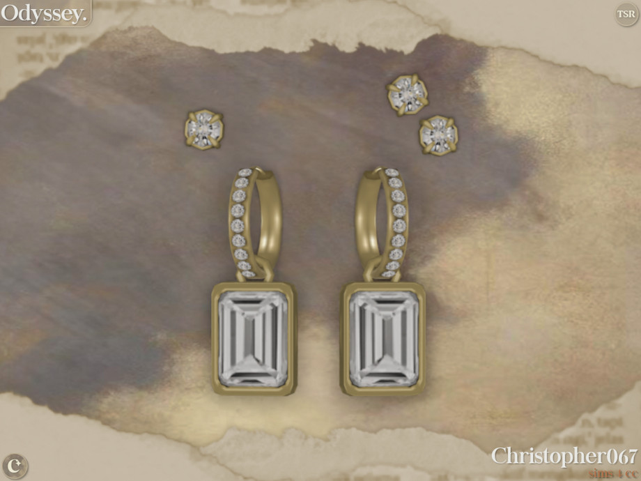 The Sims Resource | Odyssey Earrings - Diamond Studded Hoop Dangle Earrings