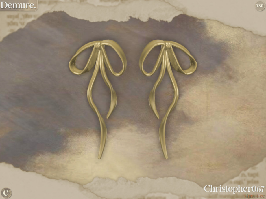 The Sims Resource | Demure Earrings - Metal Tied Bow Dangle Earrings