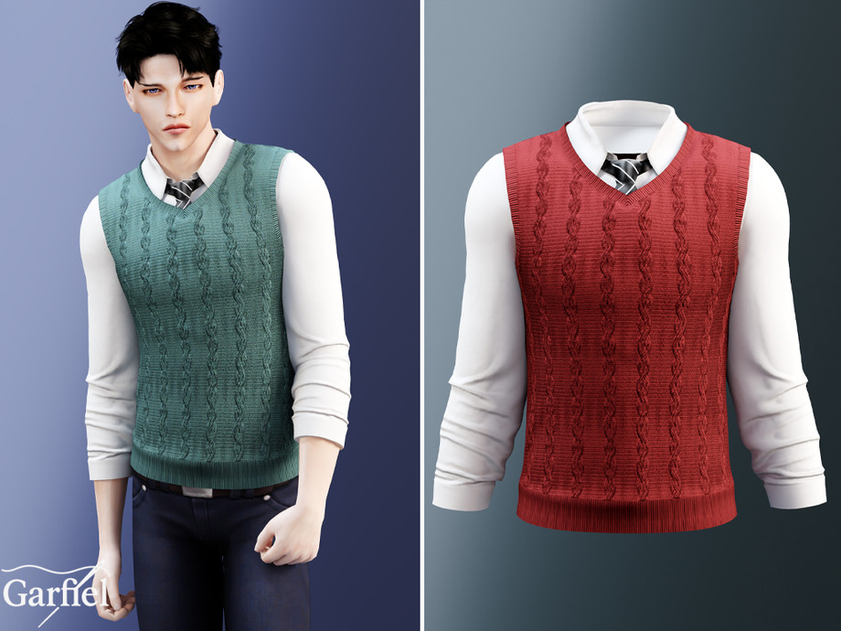 The Sims Resource | Adult - Cable knit vest layered over shirt and tie