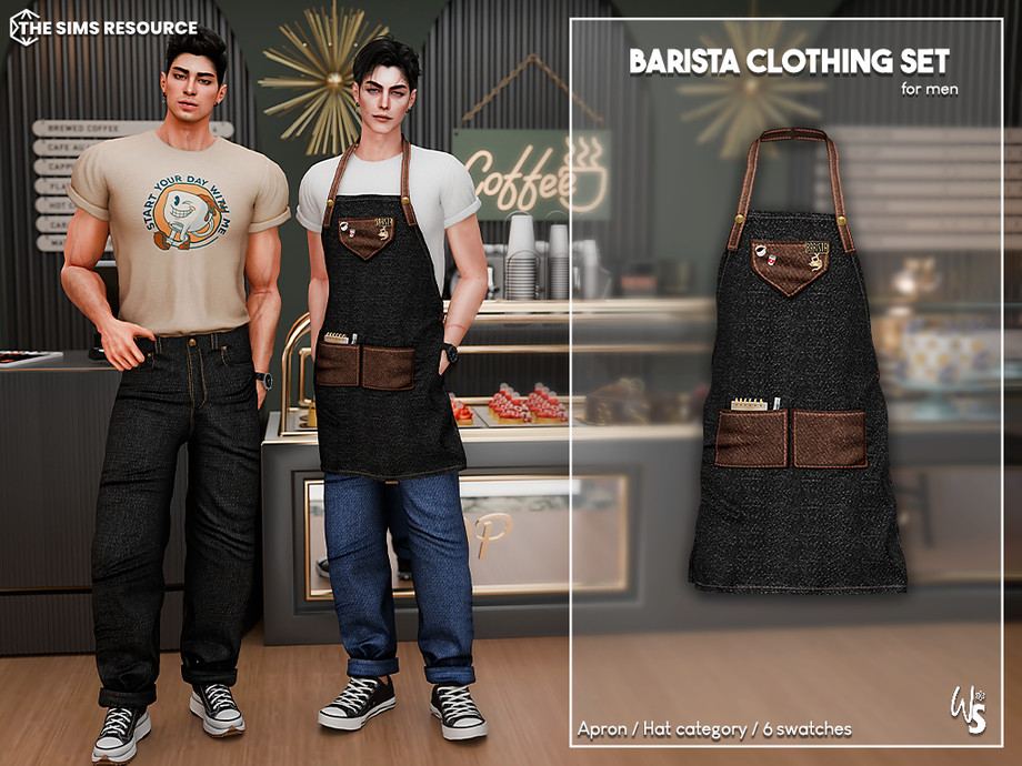 The Sims Resource | (Wisteria) Barista Set - Apron for men (Hat Category)