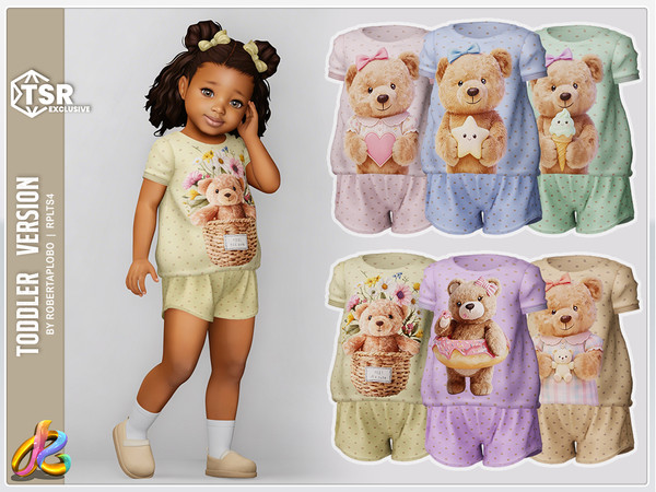 The Sims Resource | 344 - Toddler Girl SET -Teddy Bear Summer Sleepwear