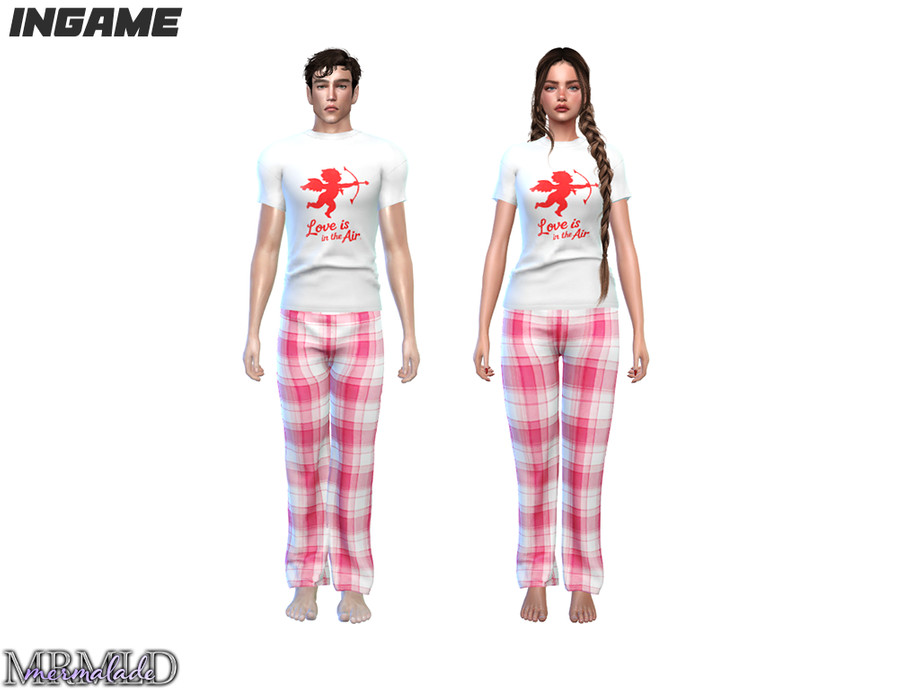 The Sims Resource | Love Is In The Air Couple Pajamas Set