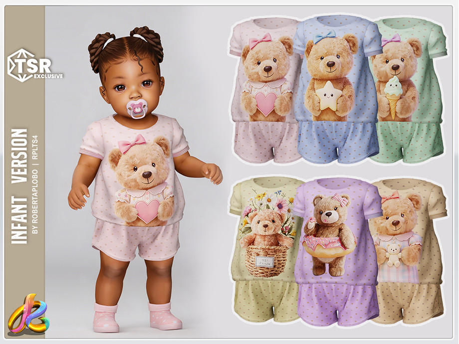 The Sims Resource | 344 - Infant Girl SET -Teddy Bear Summer Sleepwear