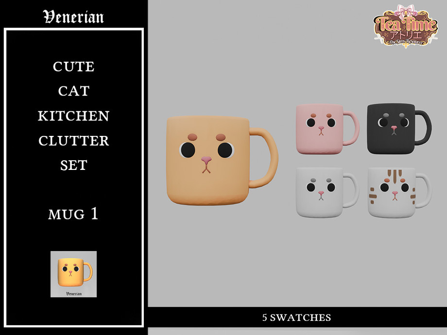 The Sims Resource | Cute Cat Kitchen Clutter Set Mug With Liquid by ...