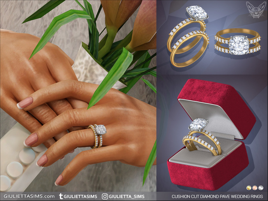 The Sims Resource | Cushion Cut Wedding Rings Set