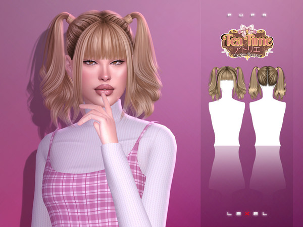 The Sims Resource | LEXEL - Pupa medium curly pigtails with bang (adult ...