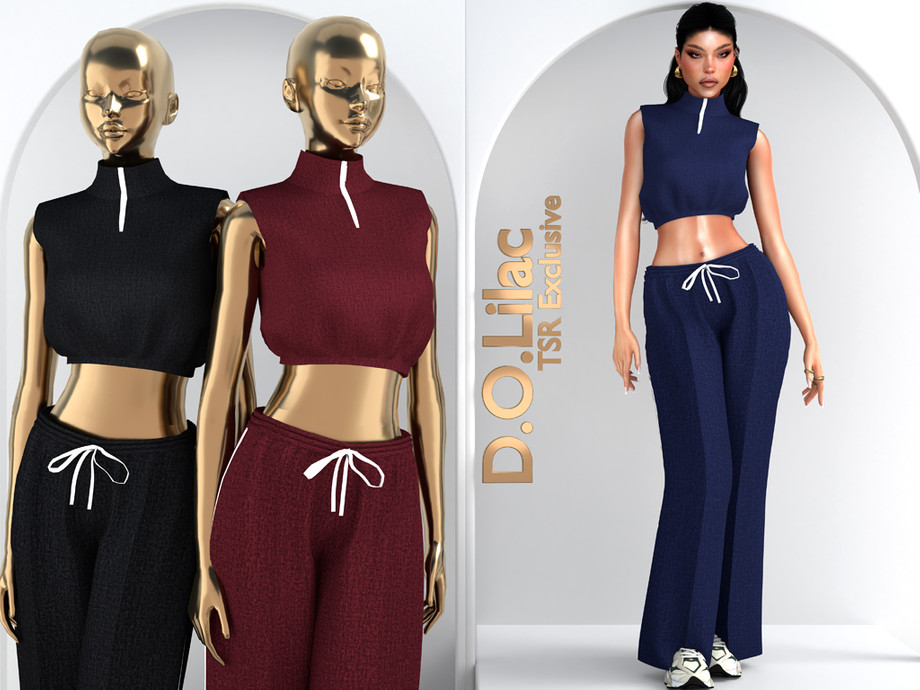 The Sims Resource | Sleeveless Zip Crop Tracksuit Set DO158