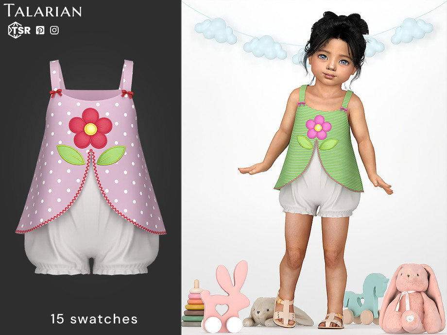 The Sims Resource | Ximena Split Hem Floral Top with Bloomer Shorts