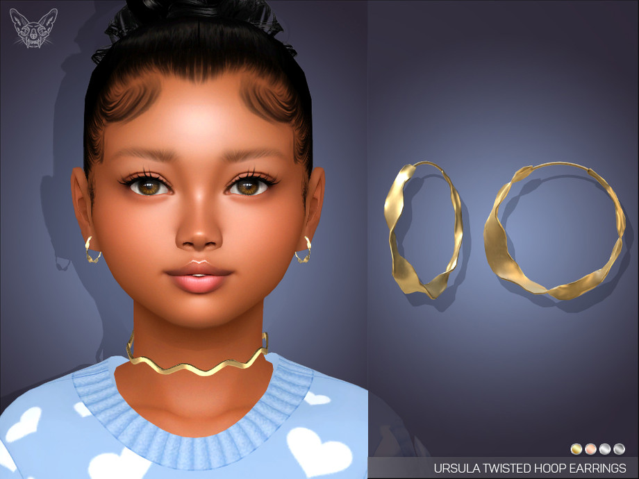 The Sims Resource | Ursula Twisted Hoop Earrings For Kids