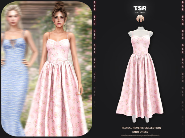 The Sims Resource | (busra-tr) Floral Reverie Collection - 1 Midi Dress ...