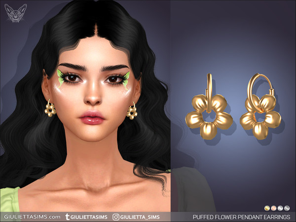 The Sims Resource | GiuliettaSims_Puffed_Flower_Pendant_Earrings