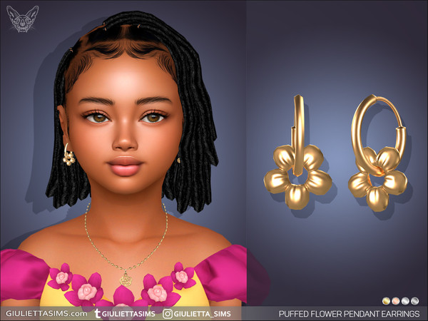 The Sims Resource | GiuliettaSims_Puffed_Flower_Pendant_Earrings_Kids
