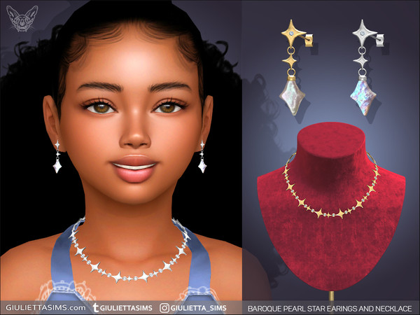 The Sims Resource | Baroque Pearl Star Earrings And Star Diamond ...