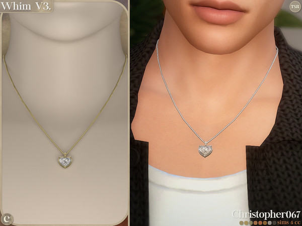 The Sims Resource | Whim Necklace V3 Male - Diamond Heart Charm Necklace