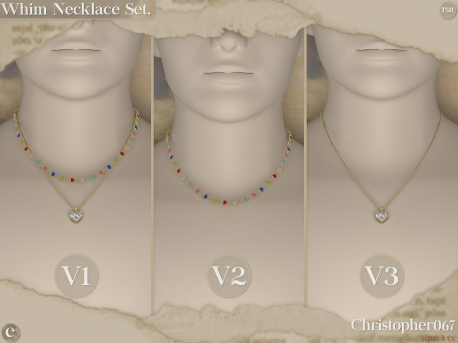 The Sims Resource | Whim Necklace Set Male - Diamond Heart Charm ...
