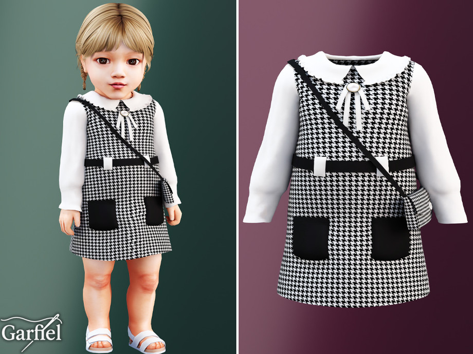 The Sims Resource | Infant - Houndstooth pinafore outfit with sweet ...