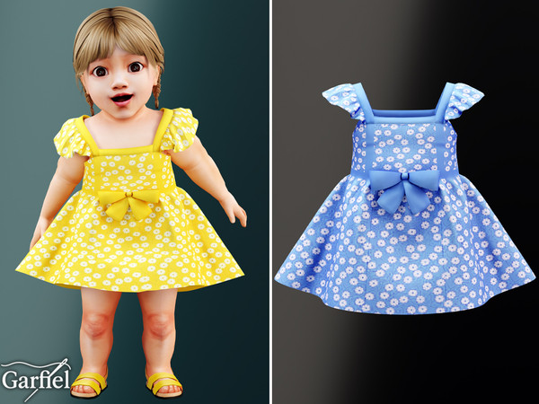 The Sims Resource | Infant - Floral bow dress with flutter sleeve charm