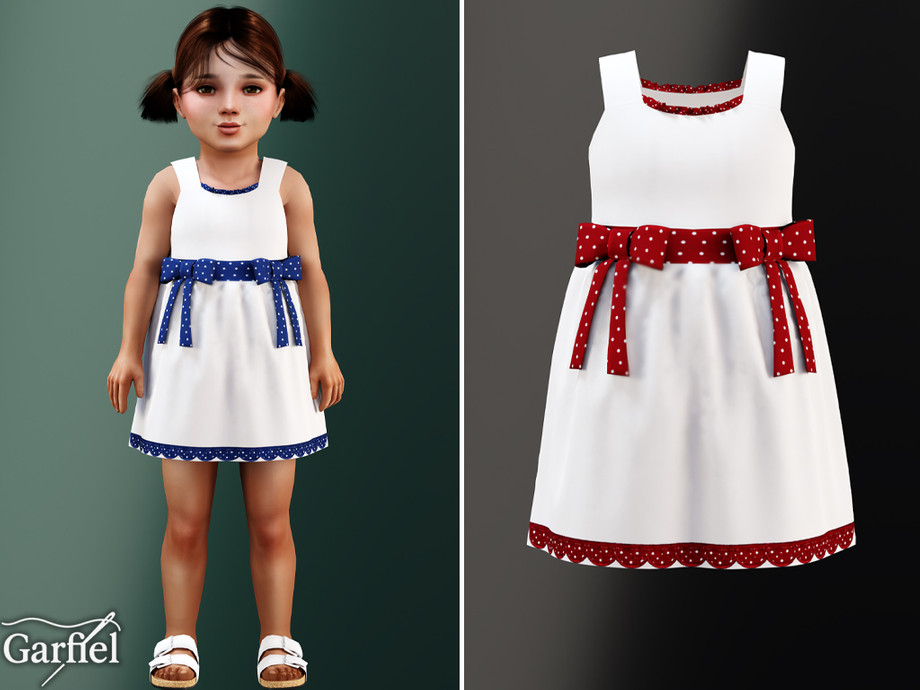 The Sims Resource | Toddler - Sleeveless bow dress with playful polka ...
