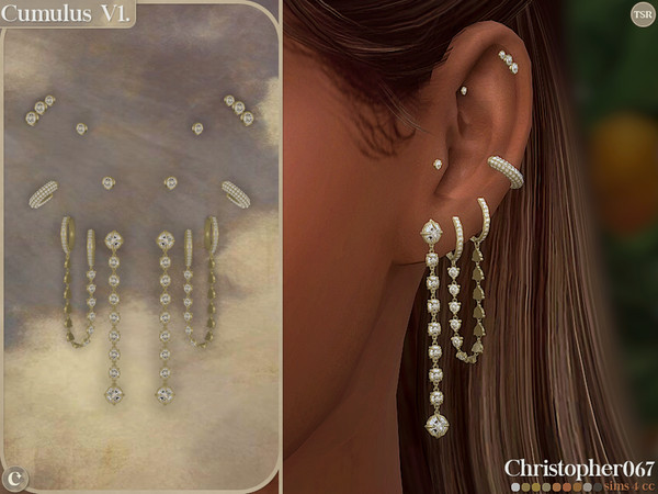 The Sims Resource | Cumulus Earrings V1 - Diamond Layered Stacked Earrings
