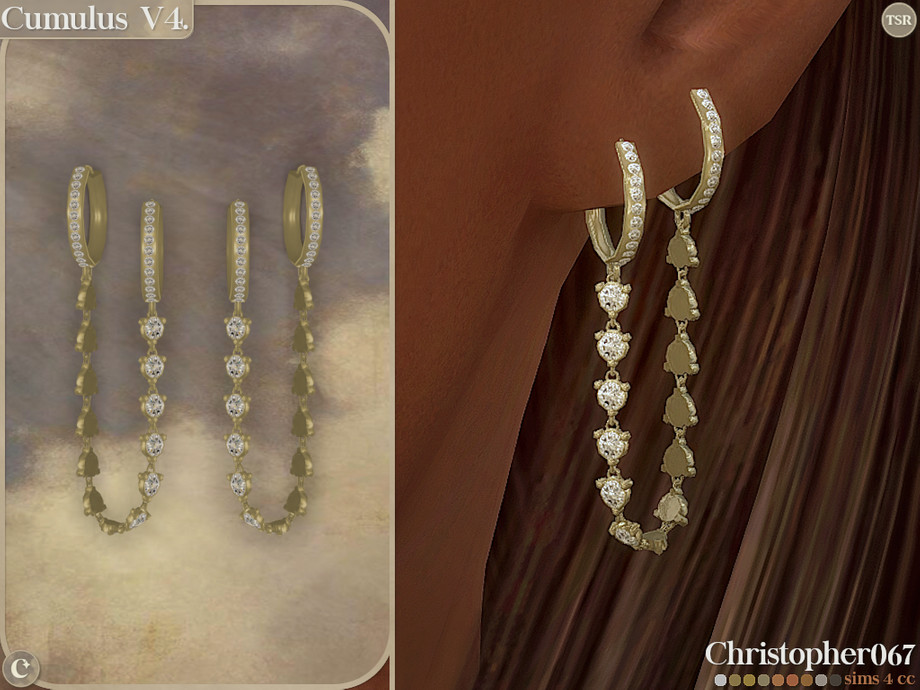 The Sims Resource | Cumulus Earrings V4 - Diamond Double Hoop Dangle ...