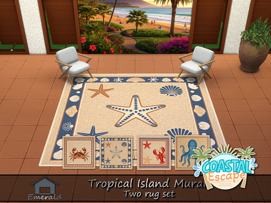 The Sims Resource | tropical island mural two rug 1