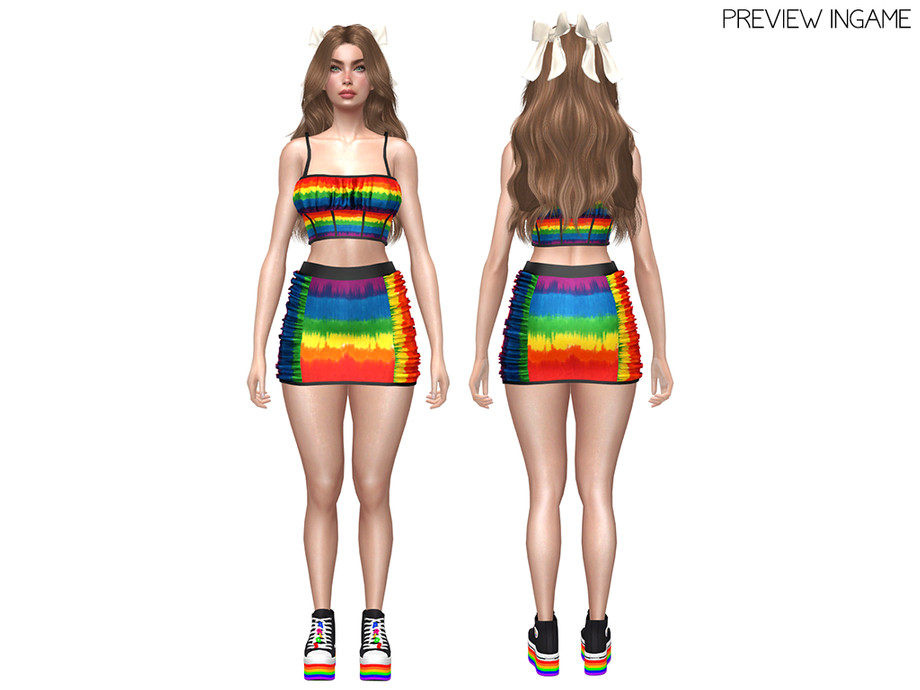 The Sims Resource | PRIDE - Frill Trim Crop Top and Skirt