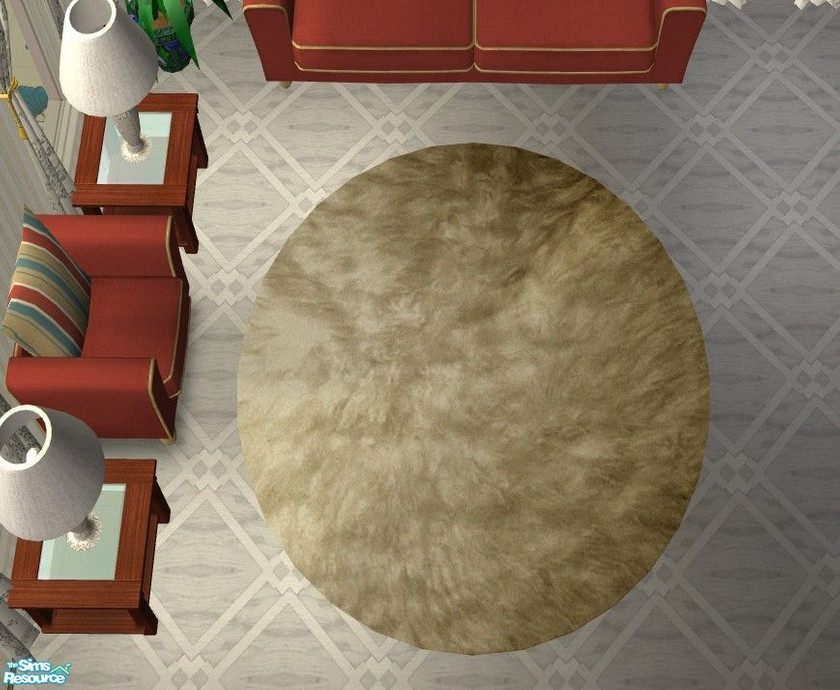 The Sims Resource - Genuine 3x3 Round Sheepskin Rugs - Natural
