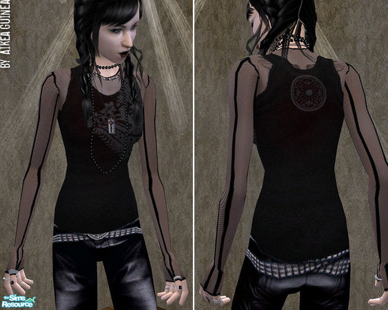 The Sims Resource | Gothic Top for Adult Females - Wolf Fishnet
