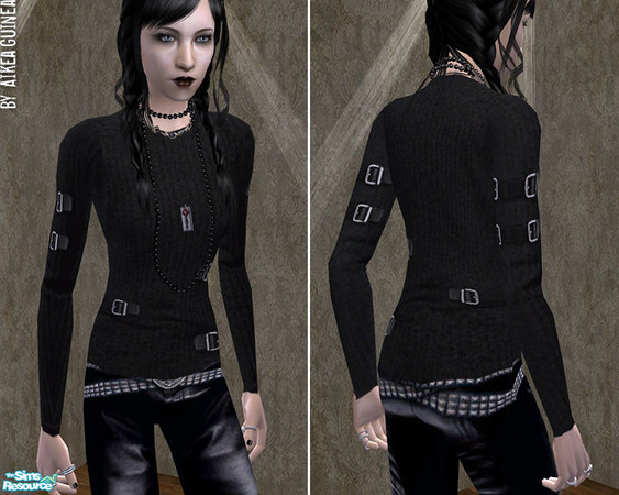 The Sims Resource - Gothic Top for Adult Females - Buckle Sweater