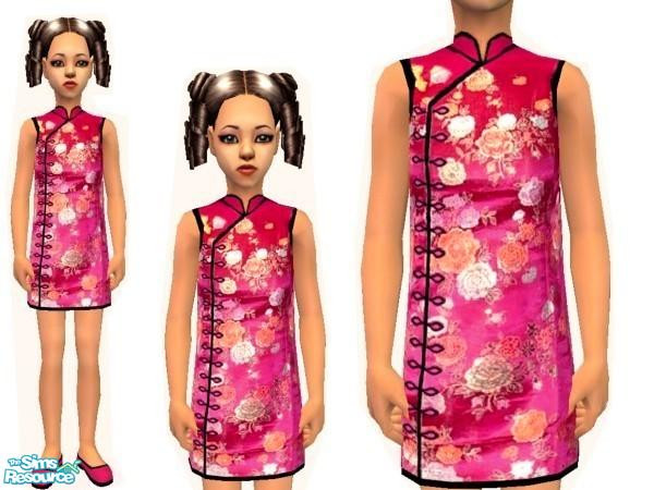 The Sims Resource | pink child silk chinese dress