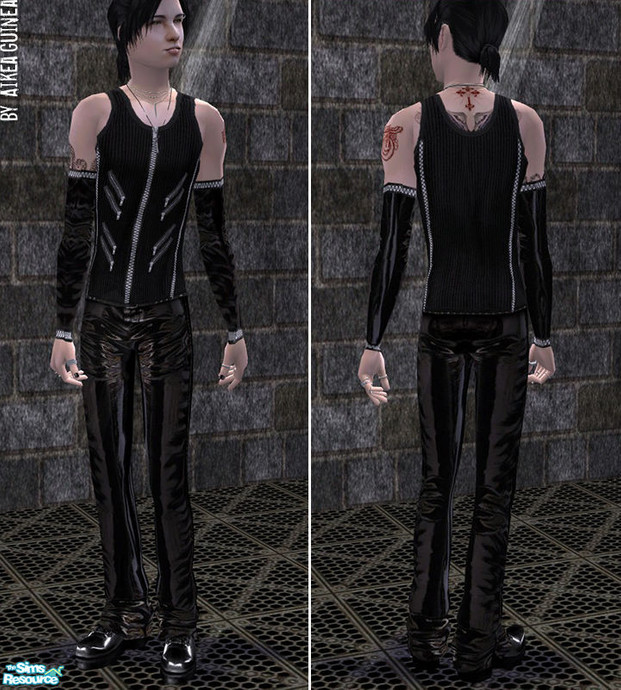 The Sims Resource | Cyber Goth Outfit for Adult Males - Zippers