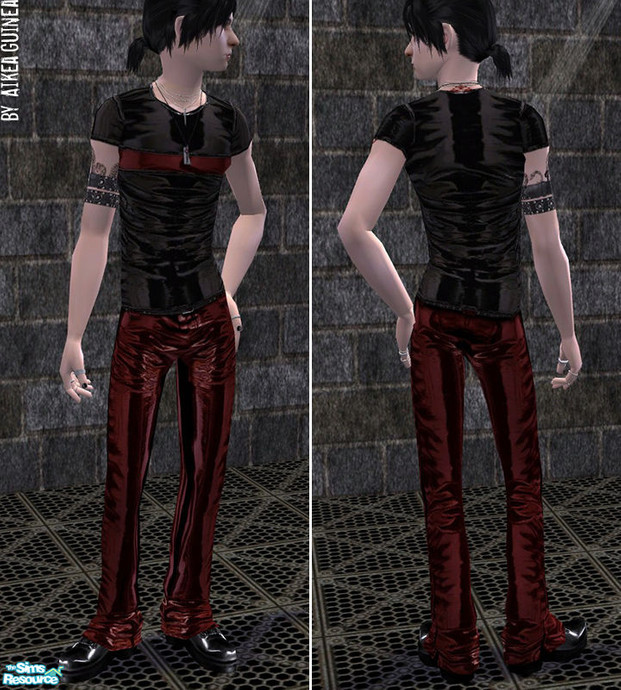 The Sims Resource | Cyber Goth Outfit for Adult Males - Red Vinyl