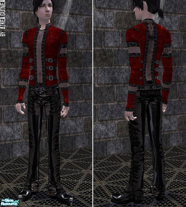 The Sims Resource - Cyber Goth Outfit for Adult Males - Red Velvet Jacket