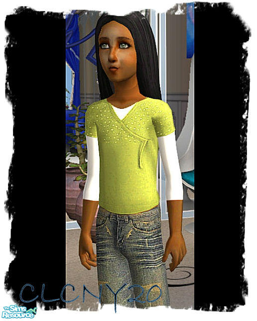 The Sims Resource | Yellow Ribbon Top For Girls