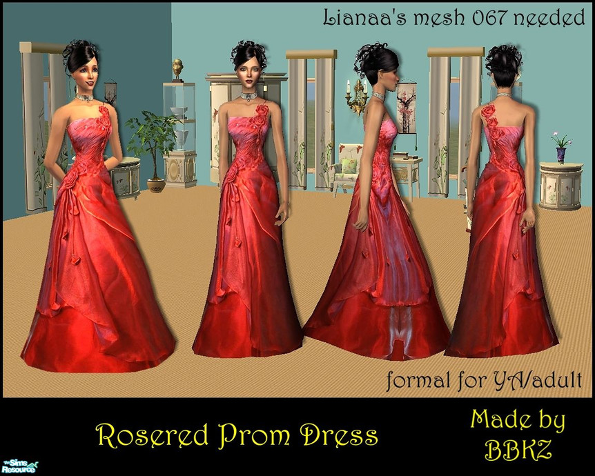 The Sims Resource | Rosered Prom Dress