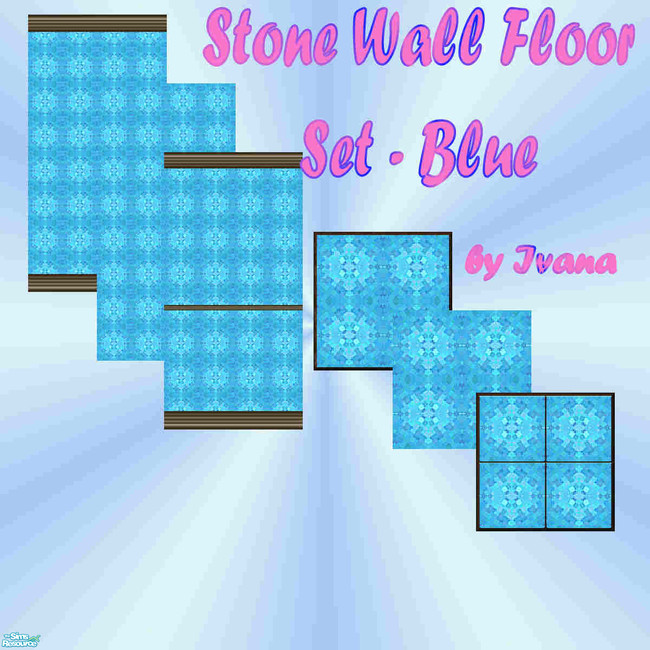 The Sims Resource - Stone Wall Floor Set -blue