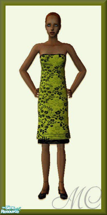 The Sims Resource - MC Green Floral Print Dress
