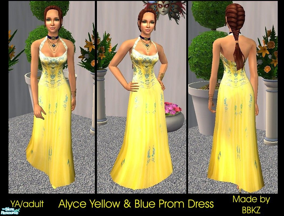 The Sims Resource - Alyce Yellow & Blue Prom Dress