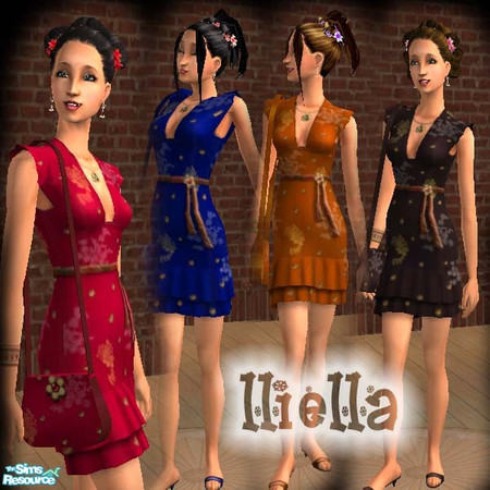 The Sims Resource - Chinese Prints Dress & Bag Set