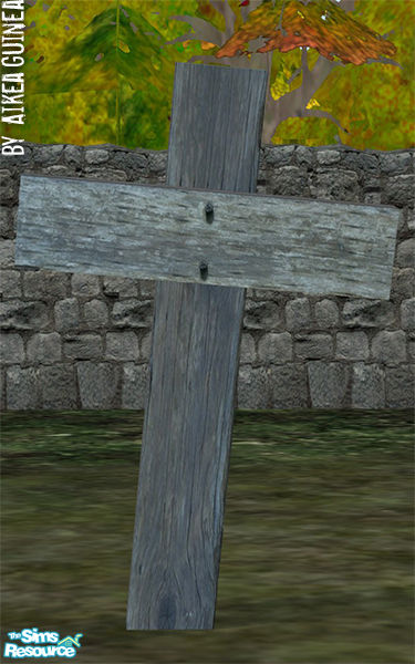 The Sims Resource | Wooden Cross Grave Marker - Leaning Weathered Wood