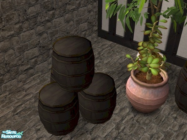 The Sims Resource - Stack of barrels (dark wood)