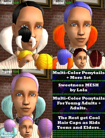 The Sims Resource | Multi-Colored Ponytails + More Set