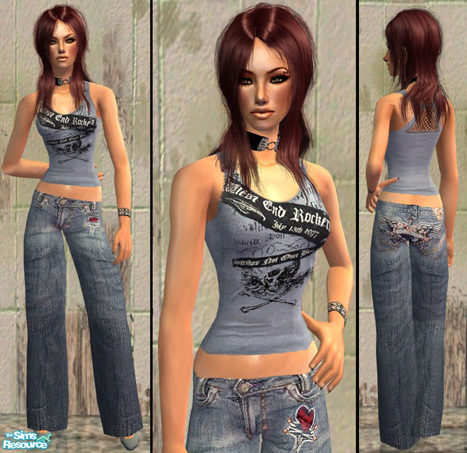 The Sims Resource | Rebellious Tee with Baggy Jeans - Blue