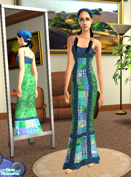 The Sims Resource | Blue Patchwork Hippie Dress