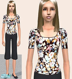 The Sims Resource | Flowery Top Black Cropped Trousers